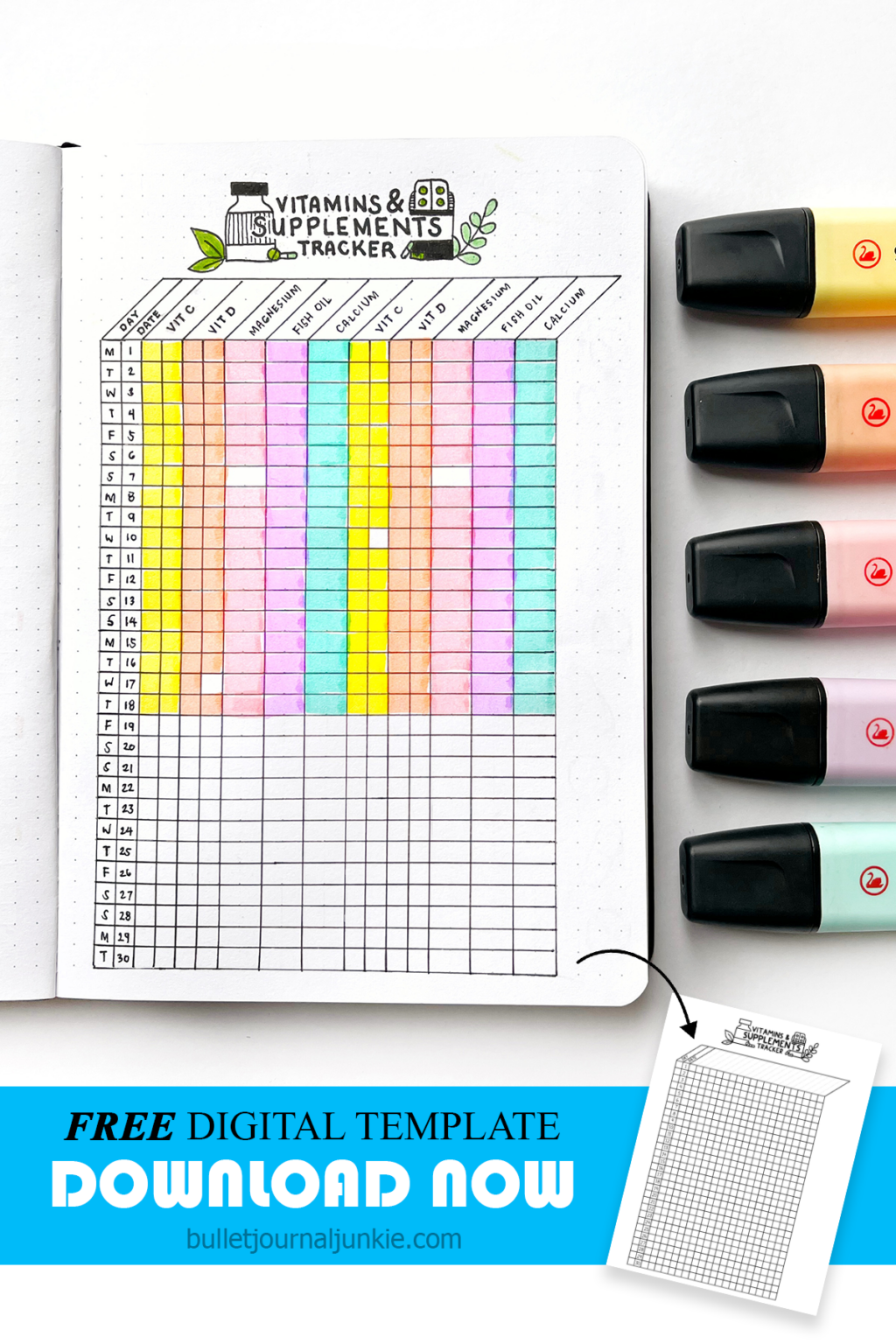 Vitamin + Supplement Tracker Template | Free Bullet Journal Layout ...