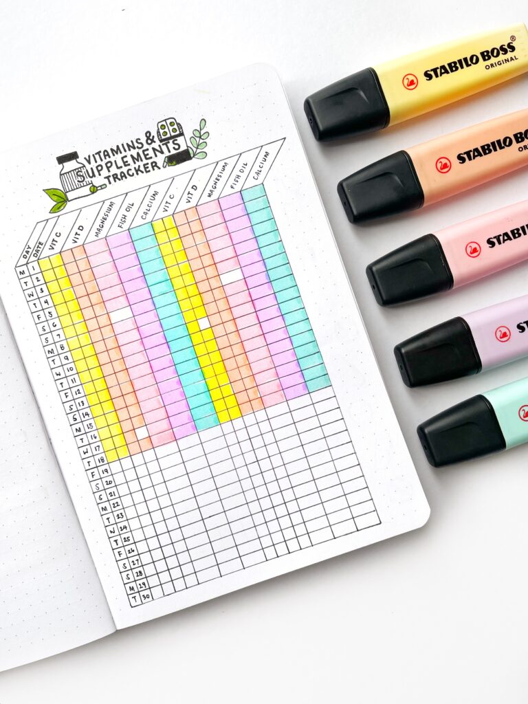Vitamin + Supplement Tracker Template | Free Bullet Journal Layout ...